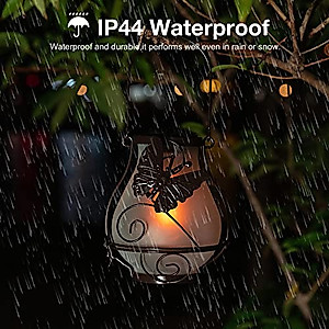 Atmosphere Making Outdoor Solar Hanging Lanterns Waterproof Metal Outside Decor Light Dynamic Simulation Flame Lamp for Lawn Patio Garden Yard Pathway with Butterfly