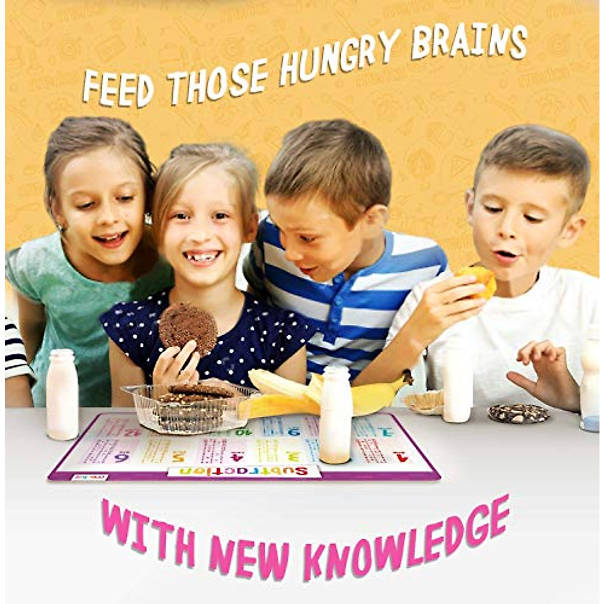 Merka Placemats for Kids, 5 Pack Educational Placemat, Non-Slip, Washable, Reusable, Learning Math - Addition, Subtraction, Multiplication and Division, 17"x11" Kids Placemats for Dining Table