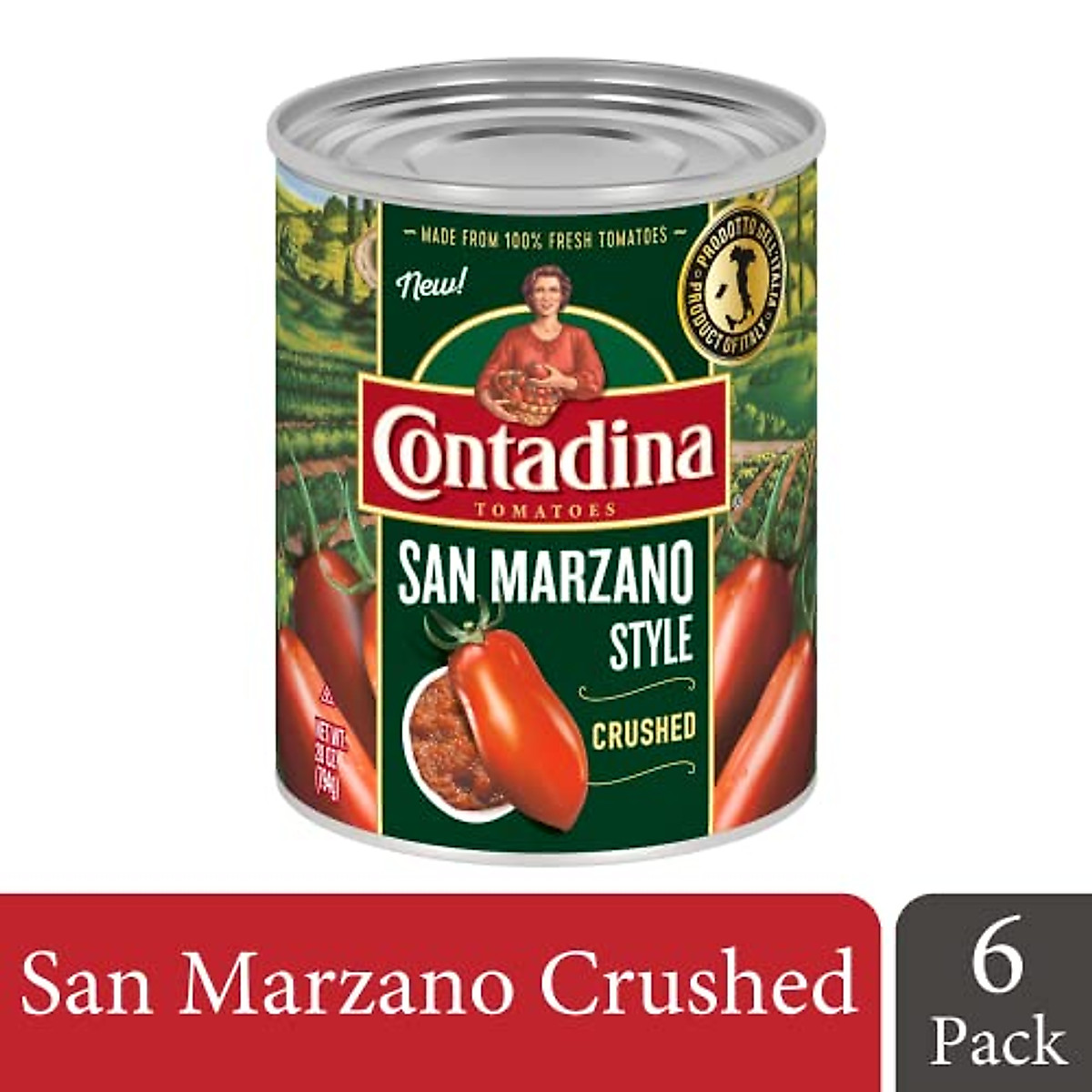 Contadina San Marzano Style Crushed Tomatoes, 28 oz (Pack of 6 Cans)