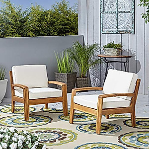 GDFStudio Parma Outdoor Acacia Wood Club Chairs with Cushions (Set of 2), Teak and Beige