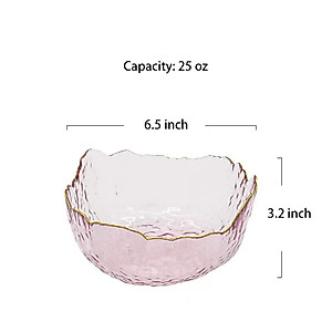 AwakingWaves Japanese Hammer Pattern Glass Salad Bowl for Fruit Snack and Appitizer, Cute Kitchen Household Cooking Gifts for Home Kitchen, Hot Heat Proof Plate Holder, Pink Party Decor (25 oz)