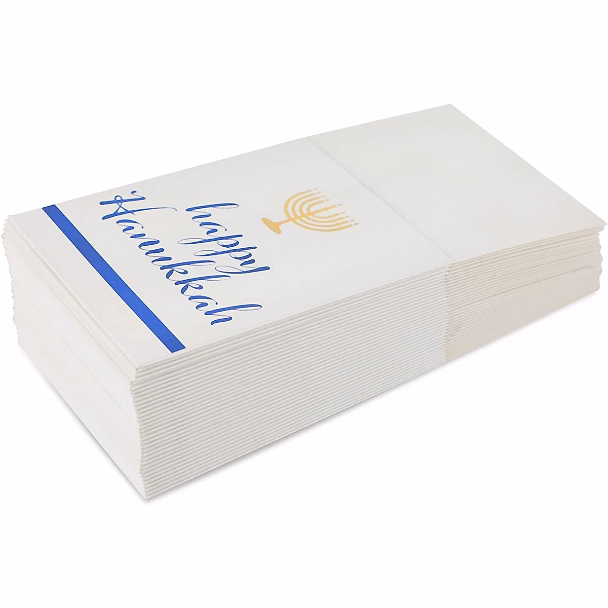 Happy Hanukkah Paper Utensil Holder, Gold Menorah (White, 3.7 x 7.5 In, 36 Pack)