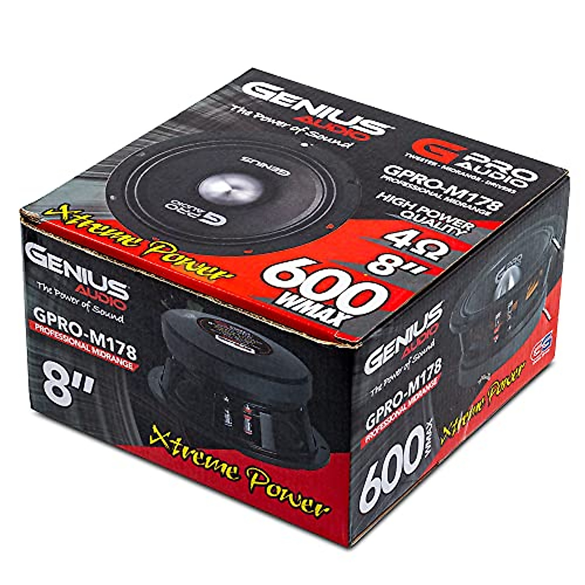 Genius Audio GPRO-M178 8", 600 Watts Max - 300 Watts RMS, High Power Pro Audio Midrange Speakers, Aluminium Bullet Car Audio Speaker, Ferrite Magnet, 4 Ohm, Reinforced Paper Cone (1 Speaker)