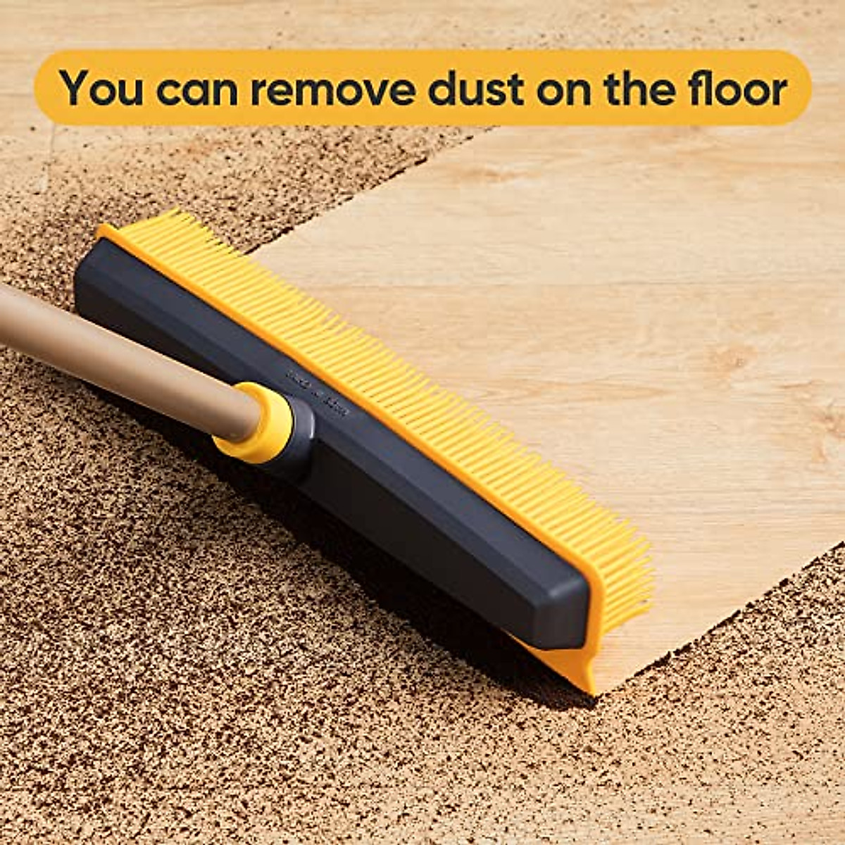 Yocada Pet Hair Removal Rubber Broom with Squeegee 2 in 1 Floor Brush Telescoping for Sweeping Hardwood Floor Tile Low Carpets Rugs Undercoat Carpets Bathroom Living Room Kitchen 53"