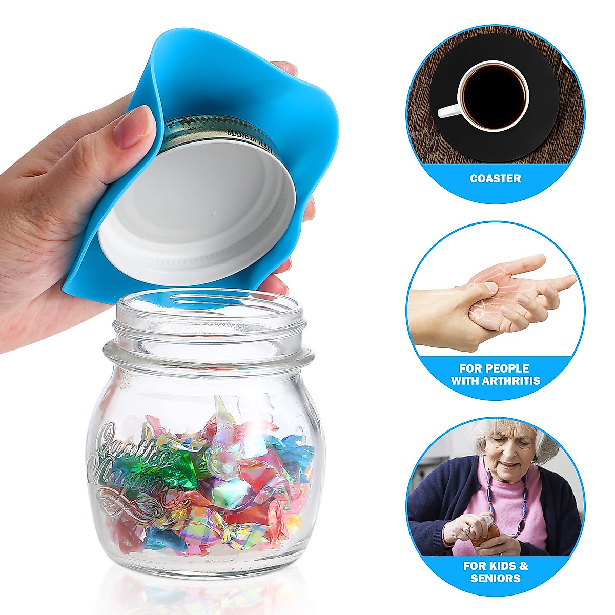 Cabilock 4pcs Rubber Non Slip Jar Gripper Pads Multi Purpose Non Slip Jar Lid Grip Pad Bottle Opener for Seniors Kids Women Kitchen Coasters Round