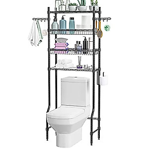 Bathroom Over The Toilet Storage Shelf - Over Toilet Bathroom Organizer Rack with 4 Tier Bathroom Space Saver Toilet Stand Shelves Bathroom Stand Above Toilet Bathroom Rack Organizer Over Toilet,Gray