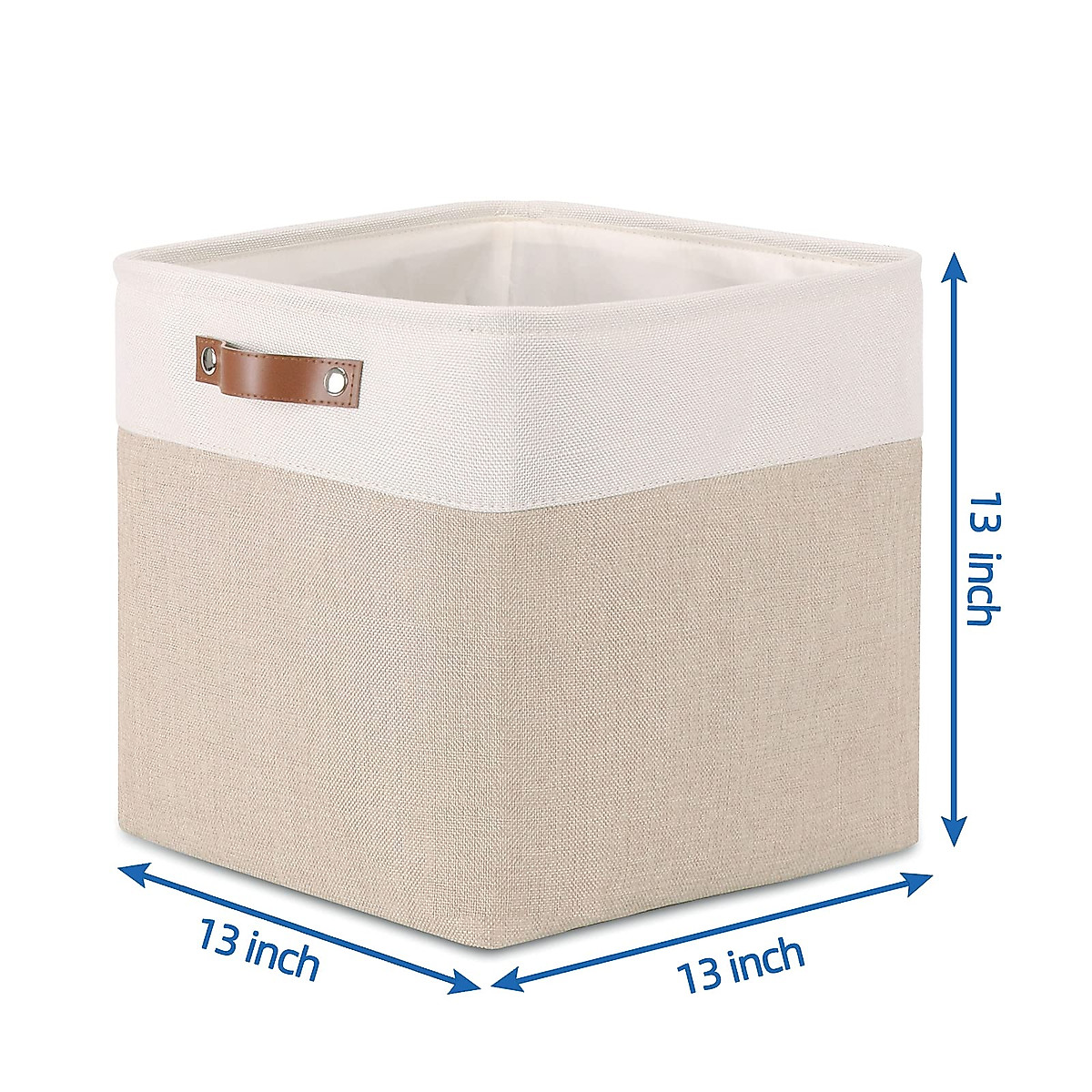 Temary Cube Storage Bins 13x13 Fabric Storage Cubes Baskets Set Of 4 Cloth Baskets for Shelf, Large Basket Empty Baskets for Organizing, Baskets Cube Basket for Storage (White&Khaki)