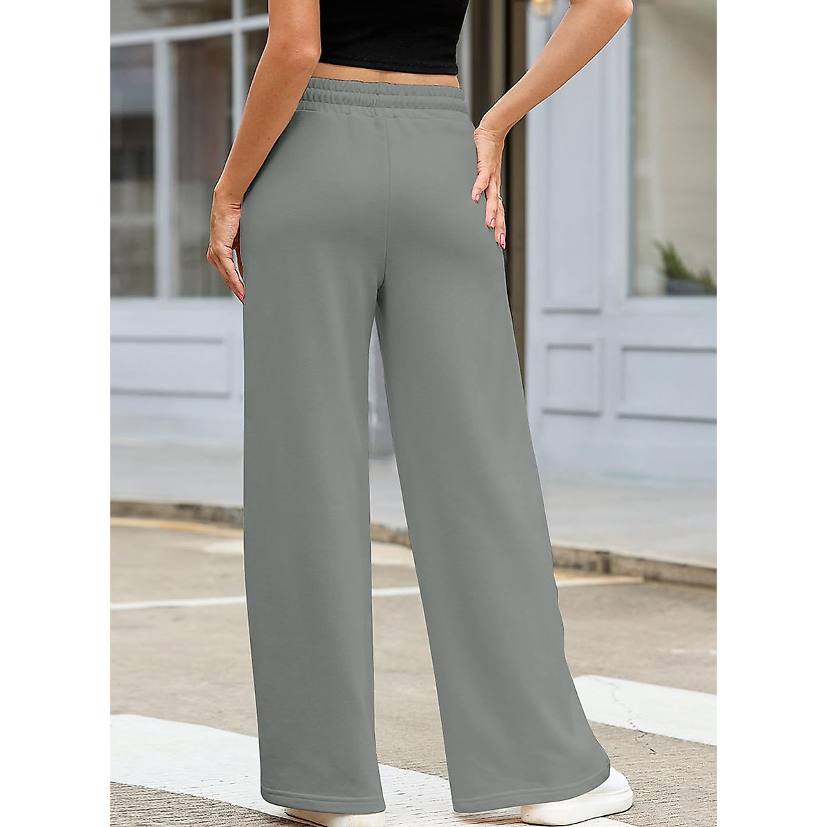 Aleumdr Oversized Relaxed Jogger Pants Casual Baggy Sweatpants High Waisted Drawstring Wide Leg Pants with Pockets Gray Dark Medium