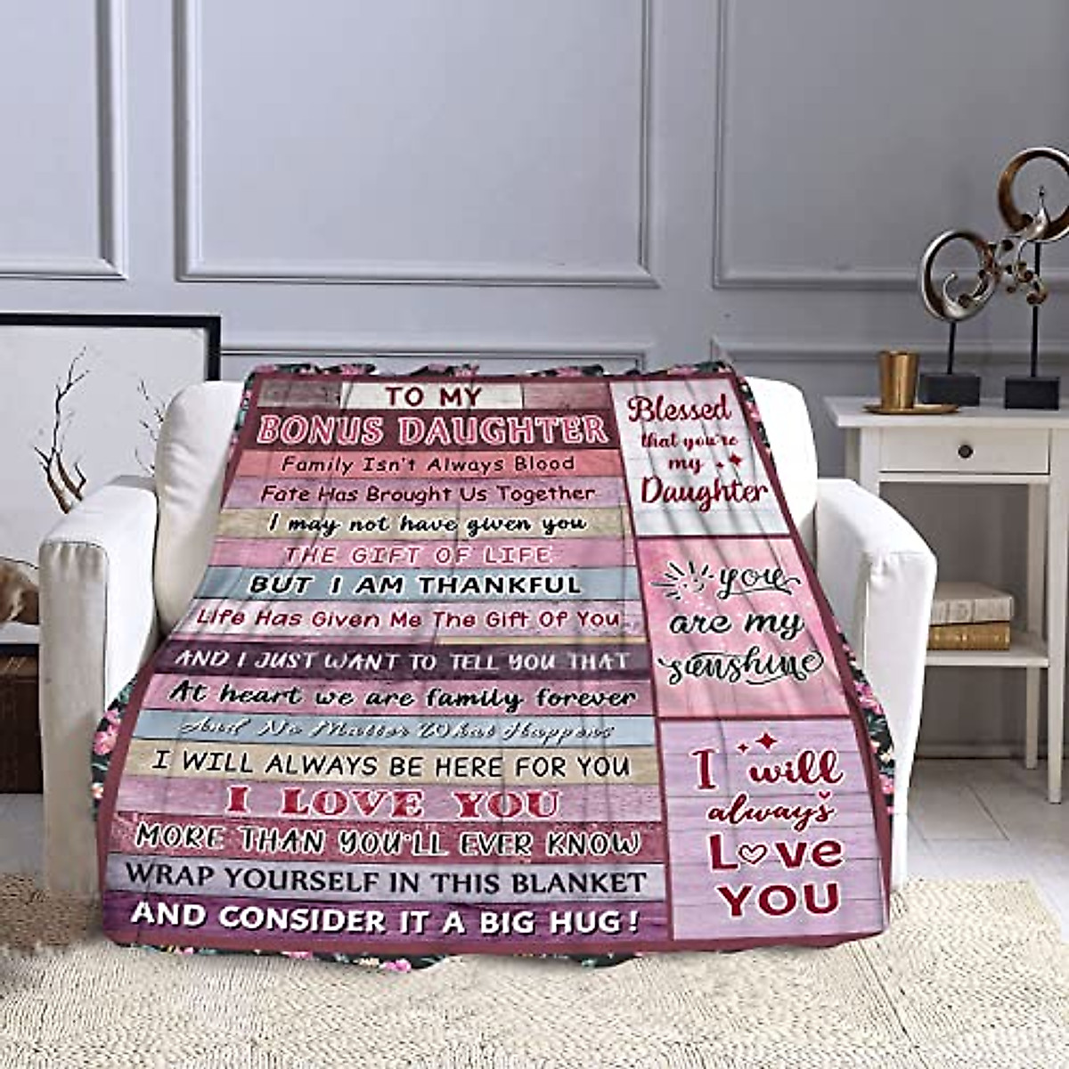 Cogobiti Bonus Daughter Gifts from Stepmom Bonus Mom Mother in Law Stepdad Throw Blankets Bonus Daughter Birthday Graduation for Stepdaughter Blanket 50"x60"