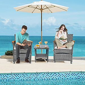 5 Piece Outdoor Patio Furniture Set with Table&Ottoman Outdoor Furniture Patio Set Bistro Wicker Patio Set of 2 Outside Lawn Chairs Conversation Sets for Porch Balcony Deck(Gray Wicker&Gray Cushion)