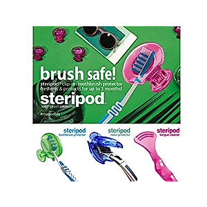 Steripod Kids Clip-On Toothbrush Protector (2-Pack Purple & Green Glitter Pods)