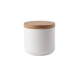 Ceramic Food Storage Jar Canister Modern Design Food Canisters with Airtight Seal Bamboo Lid, Loose Tea Coffee Spice Nuts Snacks Storage Jar Canister (White 8.79oz/260ml)