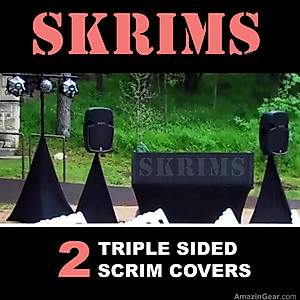 AMAZIN Gear Brand Professional Speaker Stand Covers, Premium 4-Way Stretch Spandex Pro DJ Scrims, 360 Degree Coverage Tripod Skirts, Cable Pass-Throughs +2 Bonus Carrying Bags (2-Pack, Black)