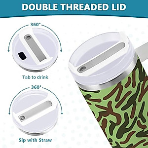 RPLIFE Camouflage Green 40 Oz Tumbler with Handle and Straw, Stainless Steel Tumbler with Straw, Coffee Tumbler