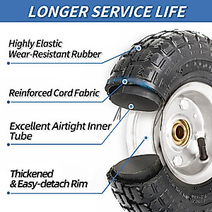 GICOOL 4.10/3.50-4" Tire and Wheel, 10" Pneumatic Tire, with 2.25" Offset Hub, 5/8" Axle Bore Hole, Sealed Bearings, for Hand Truck Trolley Dolly Garden Wagon Cart Wheel Replacement, 2 Pack