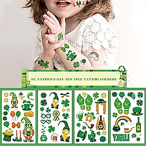 Gnome Tattoos St.Patricks Day Shamrock Temporary Tattoos Stickers 150PCS Waterproof Clover Gnome Fake Tattoos for Kids Adults St.Patrick's Day Body Art Face Neck Decorative Temp Tattoo Stickers Kit
