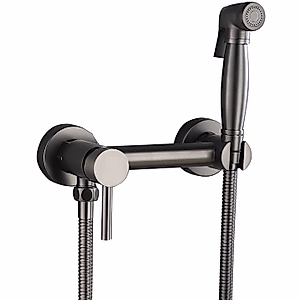 MINJING Gray Handheld Bidet Sprayer for Toilet, Brass Cloth Diaper Sprayer Kit Wall Mounted Bidet Sprayer Set Single Handle Toilet Bidet Sprayer Kit with 150cm Shower Hose