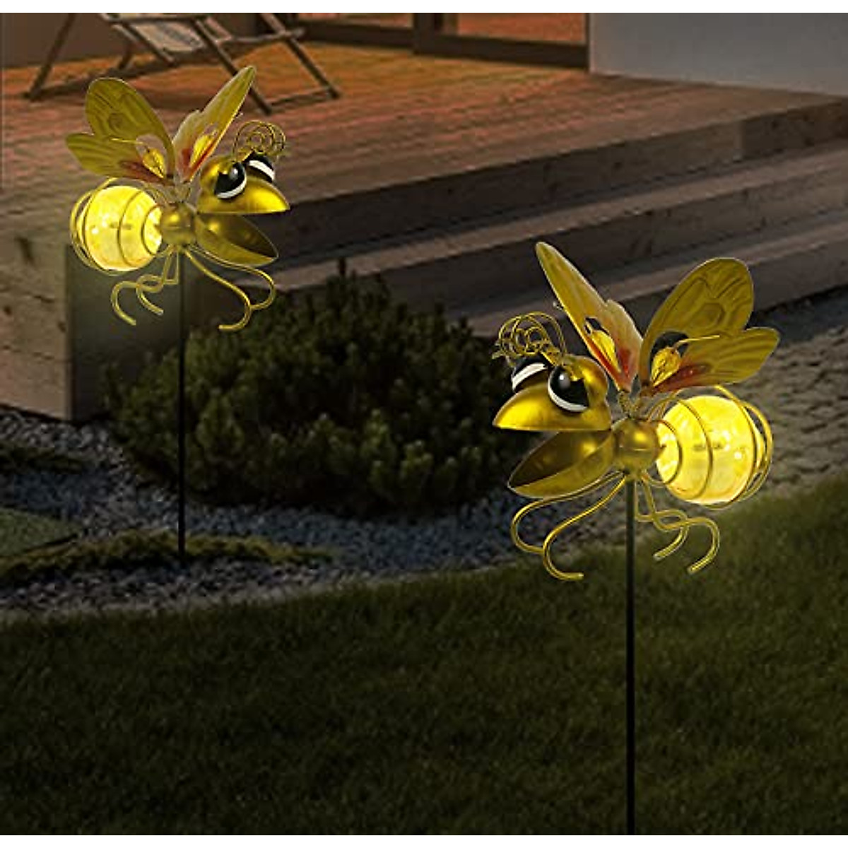 VEWOSTAR Outdoor Solar Pathway Light 2 Pack Metal Bee Decor Solar Light for Garden Yard Art