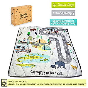 Baby Play Mat, Washable Play Mat for Baby 43"x43", Foldable Kids Tents Mat, Baby Play Gym Mat, Play Tent Mat for Toddler, Baby Tummy Time Mat, Non-Slip (Camping in The USA)