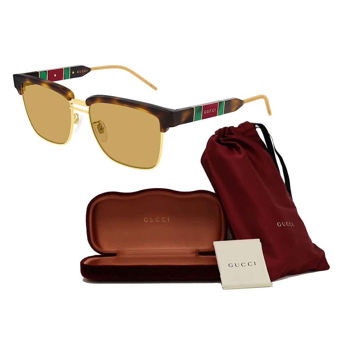 Gucci GG0603S 006 56MM Havana/Gold Square Sunglasses for Men + Bundle with Designer iWear Eyewear Kit…