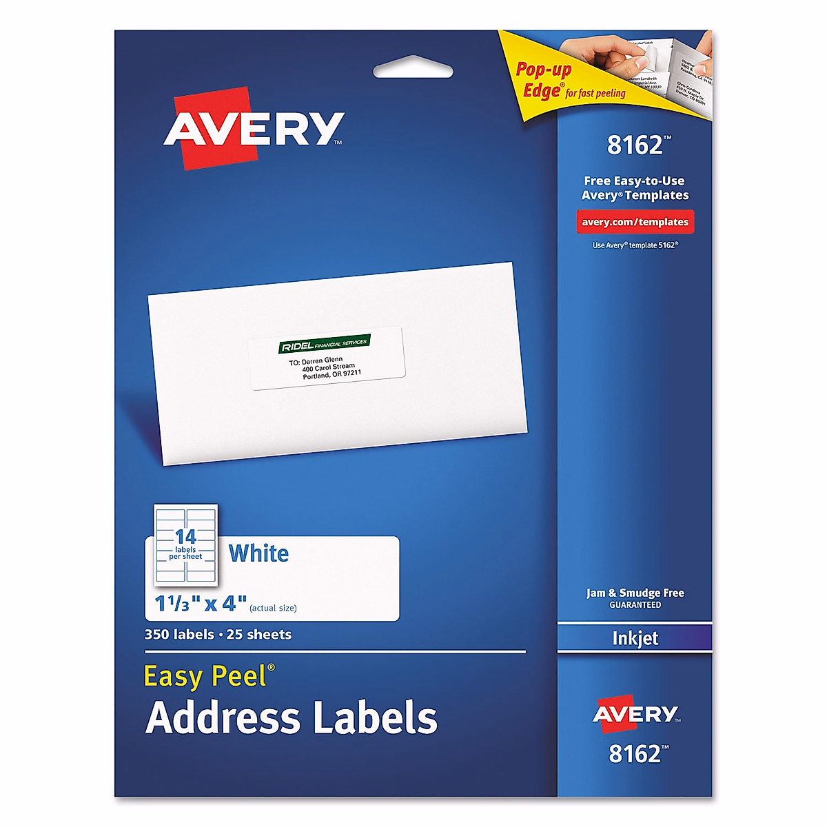 Averyamp;reg; Easy Peel Address Labels for Inkjet Printer, 1-1/3 x 4, White, 350/Pack