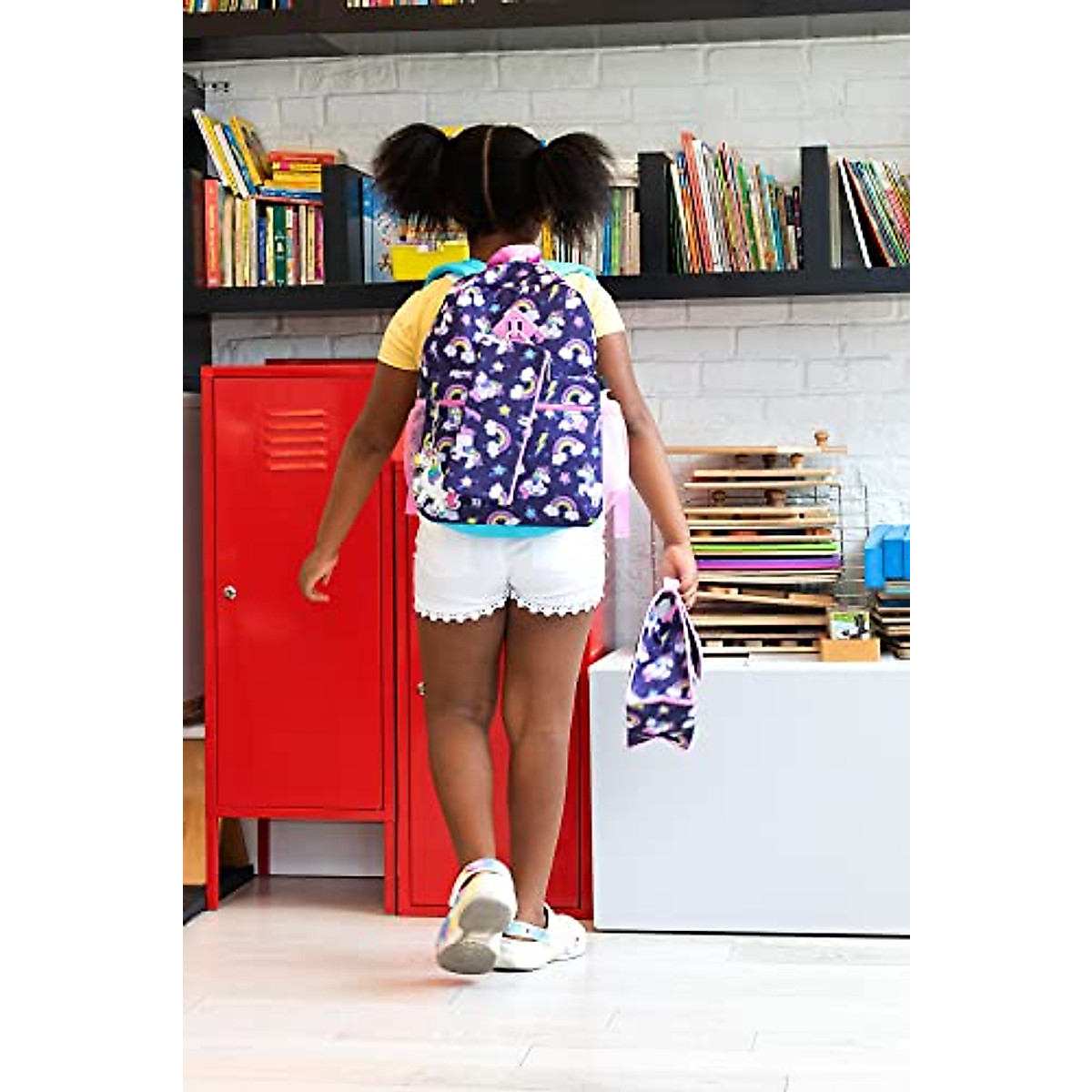 Trail maker Girl's 6 in 1 Backpack With Lunch Bag, Pencil Case, Keychain, and Accessories (Electric Unicorns)