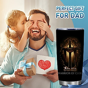 Equoza Christian Gifts Flask Warrior of God Faith 20oz Insulated Travel Mugs Stainless Stainless Steel Vacuum Tumbler with Lid Special Christmas Gifts for Men（Pack of 1）