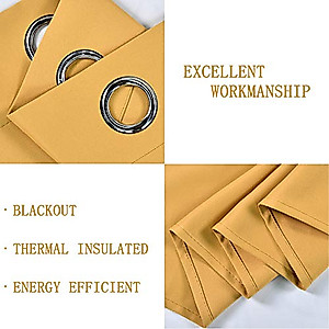 DECOVSUN Mustard Yellow Valance for Kitchen Windows Solid Gold Yellow Blackout Curtain Valance with Grommet for Bedroom Short Straight Drape Valance for Living Room 52X18 1 Panel