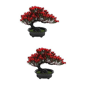 VOSAREA 2pcs Simulation Welcome Pine Faux Trees Faux Bonsai Tree Fake Tree Cactus Pots Artificial Plants Christmas Outdoor Decorations Household Pin Tree Decoration Plastic Tree Decor Red