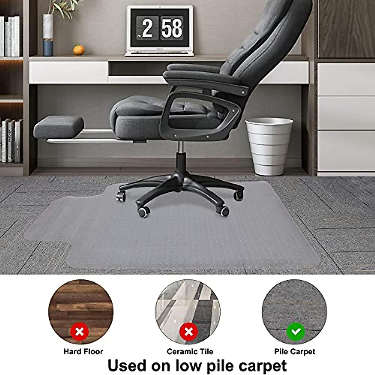New Chair Mat for Carpeted Floor Low Pile Office and Home Use Thick and Sturdy Transparent Desk Chair mat for Carpets Size 36" X 48" with Lip