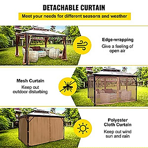 Happybuy Patio Gazebo, 10’ x 12’ Outdoor Gazebo Canopy, Patio Canopy w/Double PVC Plastic Roof, Aluminum Frame with Curtains and Netting, Shelter for Patios, Backyard, Outdoor Lawn