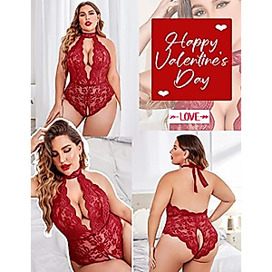 Avidlove Women Plus Size Lingerie Sexy Lace Bodysuit One Piece Babydoll Wine Red 22 Plus