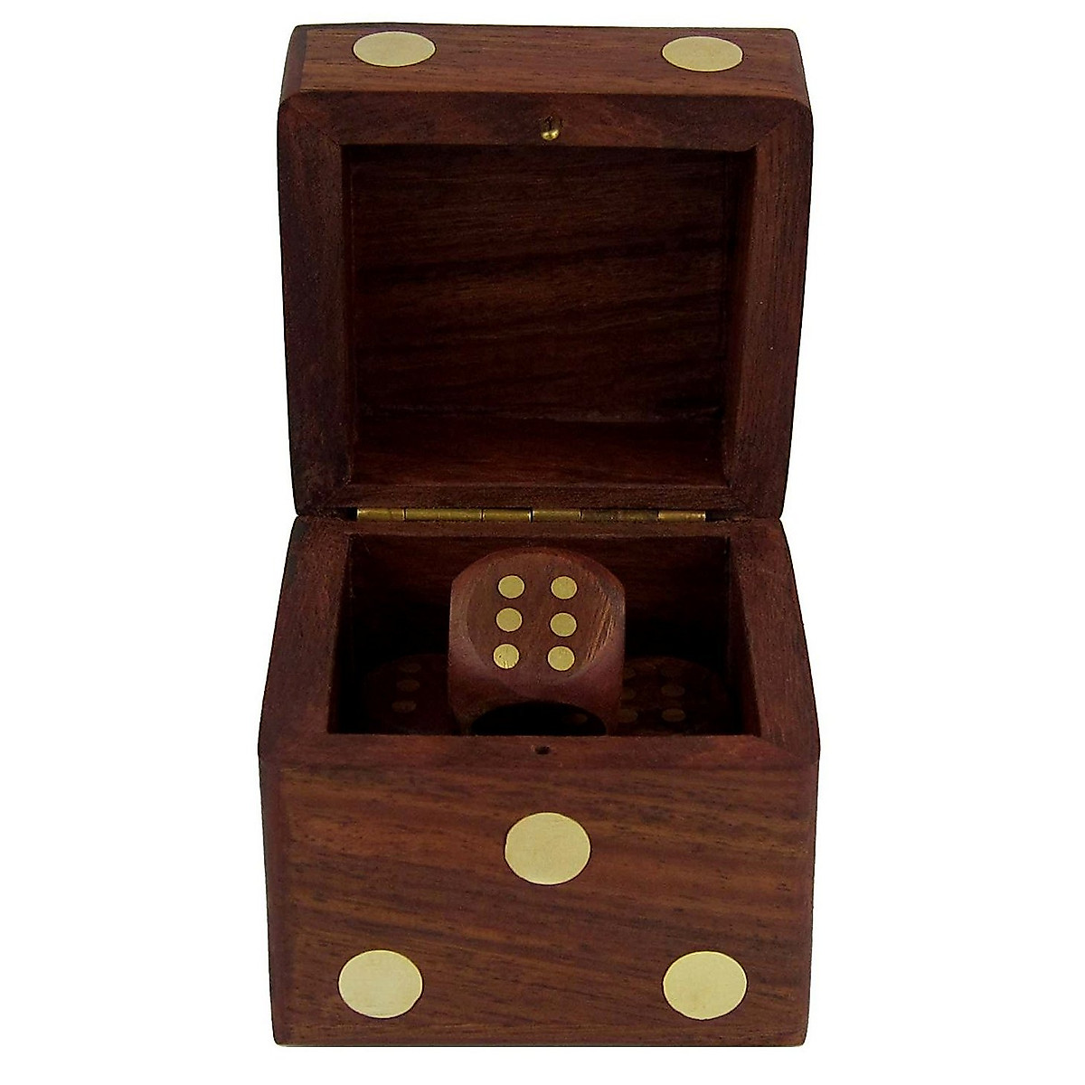 TOSQP27 Gift 5 Dice Box Set Classic Rolling Game Family Group Wooden Square Storage Case with Dice Handmade