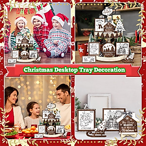 Dandat Christmas Tiered Tray Decor Winter Tiered Tray Decorations Set Snowman Snowflake Gnome Truck Wooden Signs Farmhouse Christmas Table Decorations for Home Table Shelf(Xmas Tree)