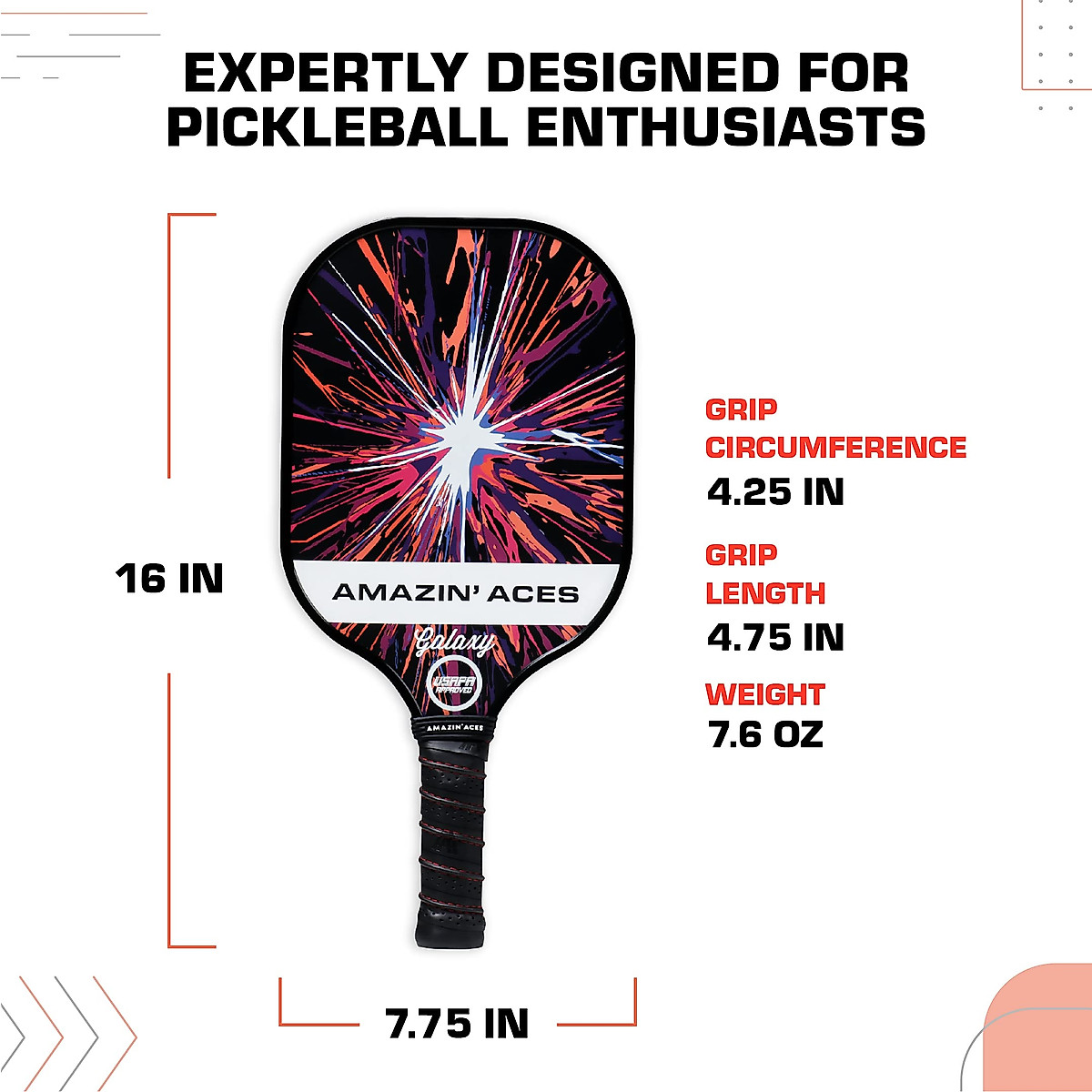 Amazin' Aces Galaxy Pickleball Paddles Set of 2, Pickleball Rackets w/ 4 Pickleball Outdoor Balls & 1 Pickleball Bag, for Sports & Outdoors Fun, USAPA Approved