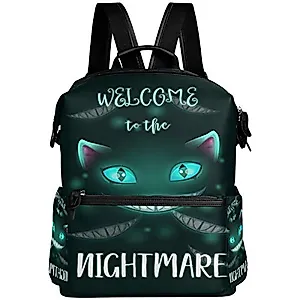 Oarencol Welcome To The Nightmare Scary Backpack Creepy Evil Cat Face School Book Bag Travel Hiking Camping Laptop Daypack