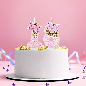 Girls Pink 1 Number Birthday Candles, Gold Glitter Pink Number Candles with Bow, Cake Number 1 Birthday Candles for Cake, Candles for Cake, Happy 1st Birthday Party Decoration Celebration for Girls