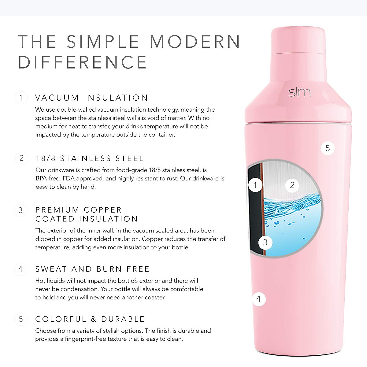 Simple Modern Cocktail Shaker Set with Jigger Lid | Stainless Steel Boston Shaker Insulated Martini Mixer for Mocktails | Gifts for Men Women Him Her | Classic Collection | 20oz | Cream Leopard