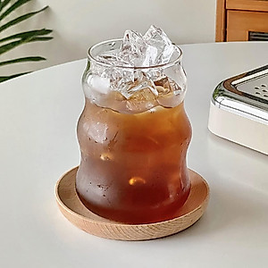 URMAGIC 2 Pcs Vintage Drinking Glasses,18 Oz Ripple Glass Cups,Gourd Shape Iced Coffee Glasses,Wave Shape Glasses,Ribbed Glassware for Juice,Beer,Beverage,Water,Dessert Ice Cream Cups (A)