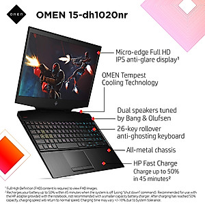 OMEN 15 Gaming Laptop, NVIDIA GeForce GTX 1660 Ti, Intel Core i7-10750H, 8 GB DDR4 RAM, 512 GB PCIe NVMe SSD, 15.6" Full HD, Windows 10 Home, RGB Keyboard (15-dh1020nr, 2020 Model)