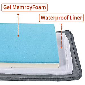 luckyvo Dog Bed Mat for Large Dogs, Orthopedic Gel Memory Foam, Waterproof, Removable Cover, 35x22x3 inches, Grey