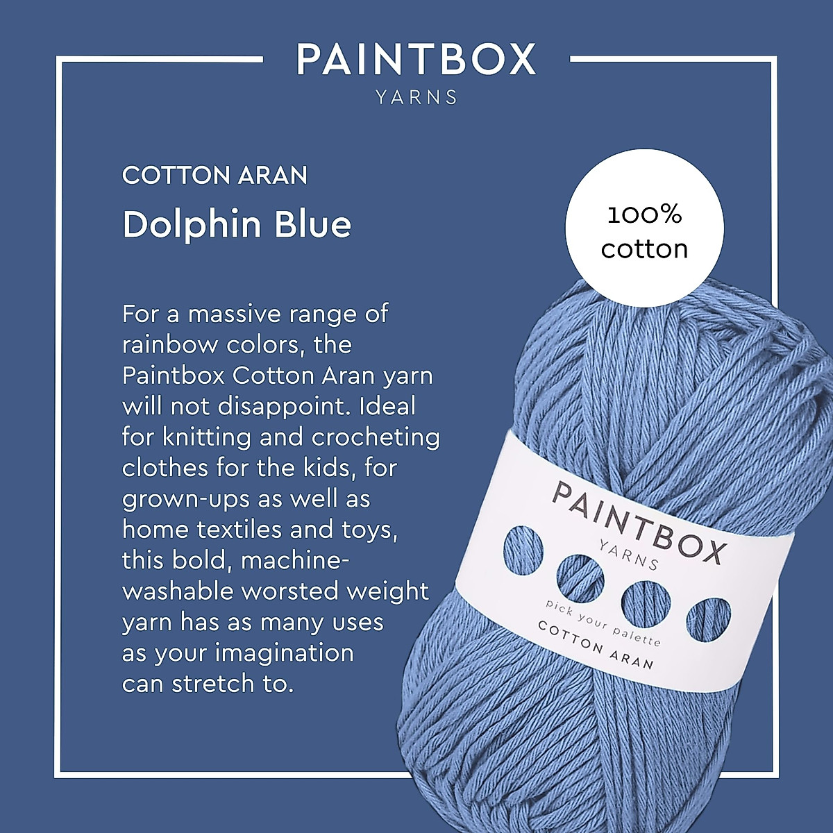 Paintbox Yarns 100% Cotton Aran Yarn 1.76oz (50g), 93 Yards (85m) - Dolphin Blue Worsted Wool for Crochet or Knitting - Soft, Lightweight for Clothes