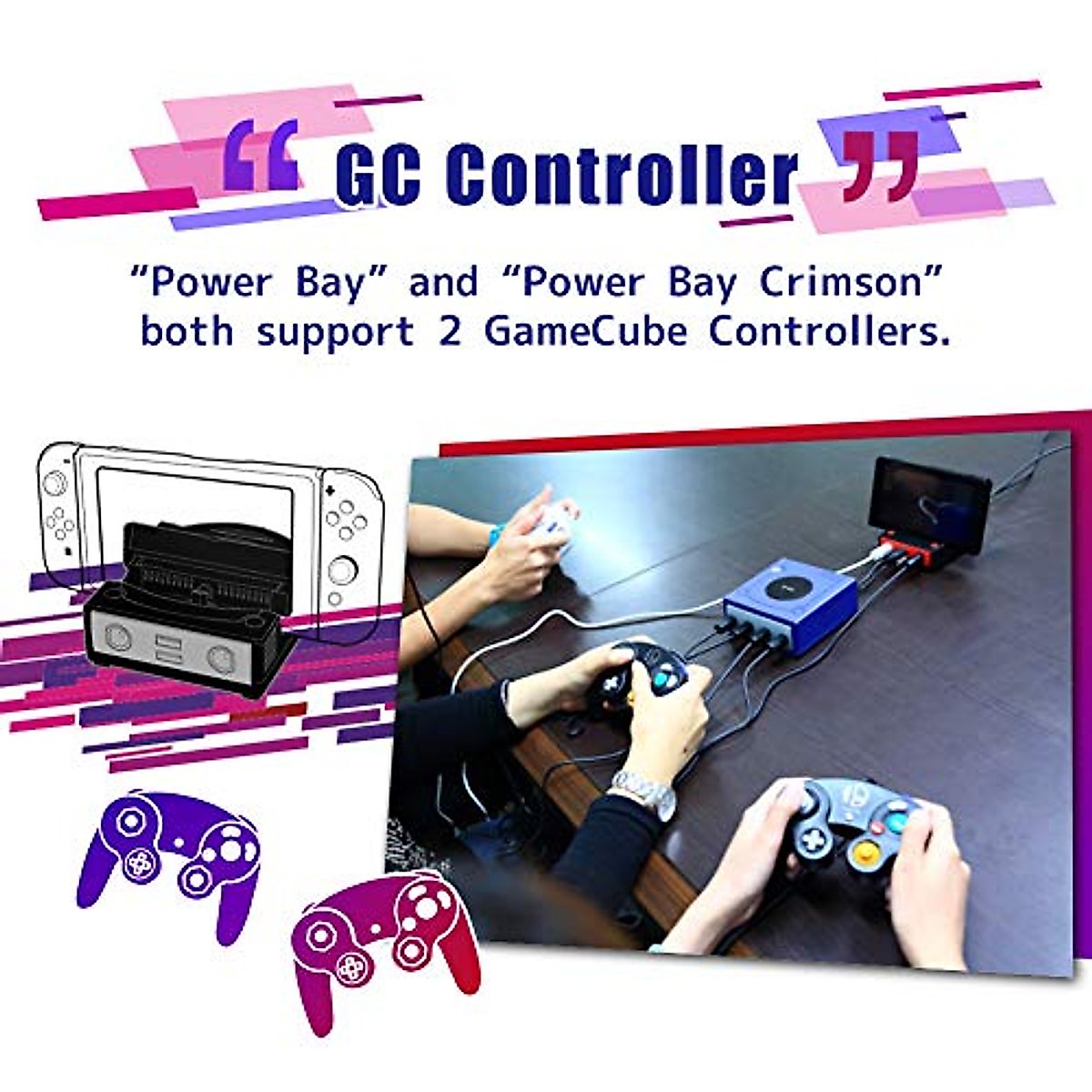 Brook Power Bay - Portable and Fast Charging Dock Stand, Docking Station for Nintendo Switch, Compatible with Switch and GameCube Controllers, Support HDMI Out Put and Two Bluetooth Headsets