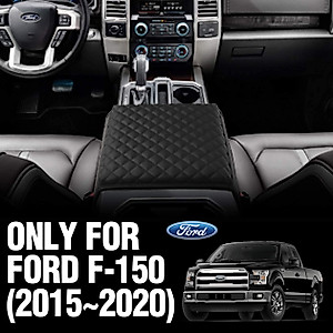 KMMOTORS F-150 Center Console Cover, Armrest Cushion, Interior Accessories for F-150 Car Gadget, Vegan Leather, Armrest Protector (2015~2020, Black)