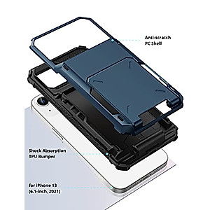 TITACUTE for iPhone 13 Case Wallet 5 Credit Card Holder Flip Cover Design ID Slot Back Pocket Dual Layer Armor Scratch Resistant Hard Shell Hybrid Protective Bumper for iPhone 13 6.1 Navy Blue