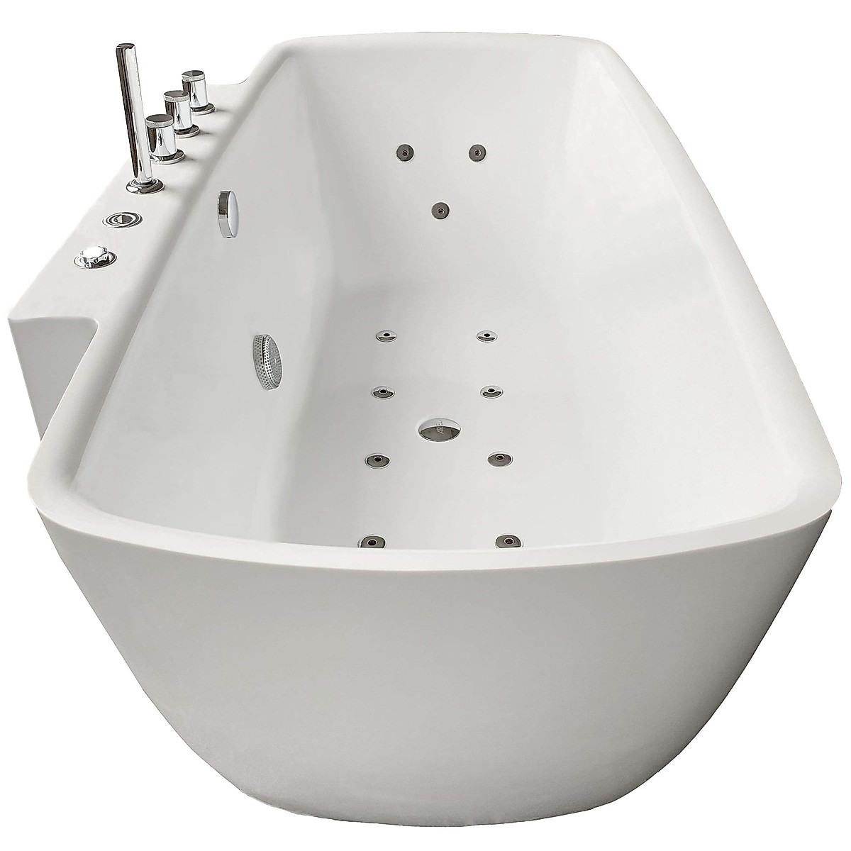 DKB Evian Jetted Whirlpool Tub in White, Deep Soaking Comfort, Hydro- Massage System 14 Whirlpool Jets & Adjustable Air Bubble Infusion, Center Drain, Handheld Shower