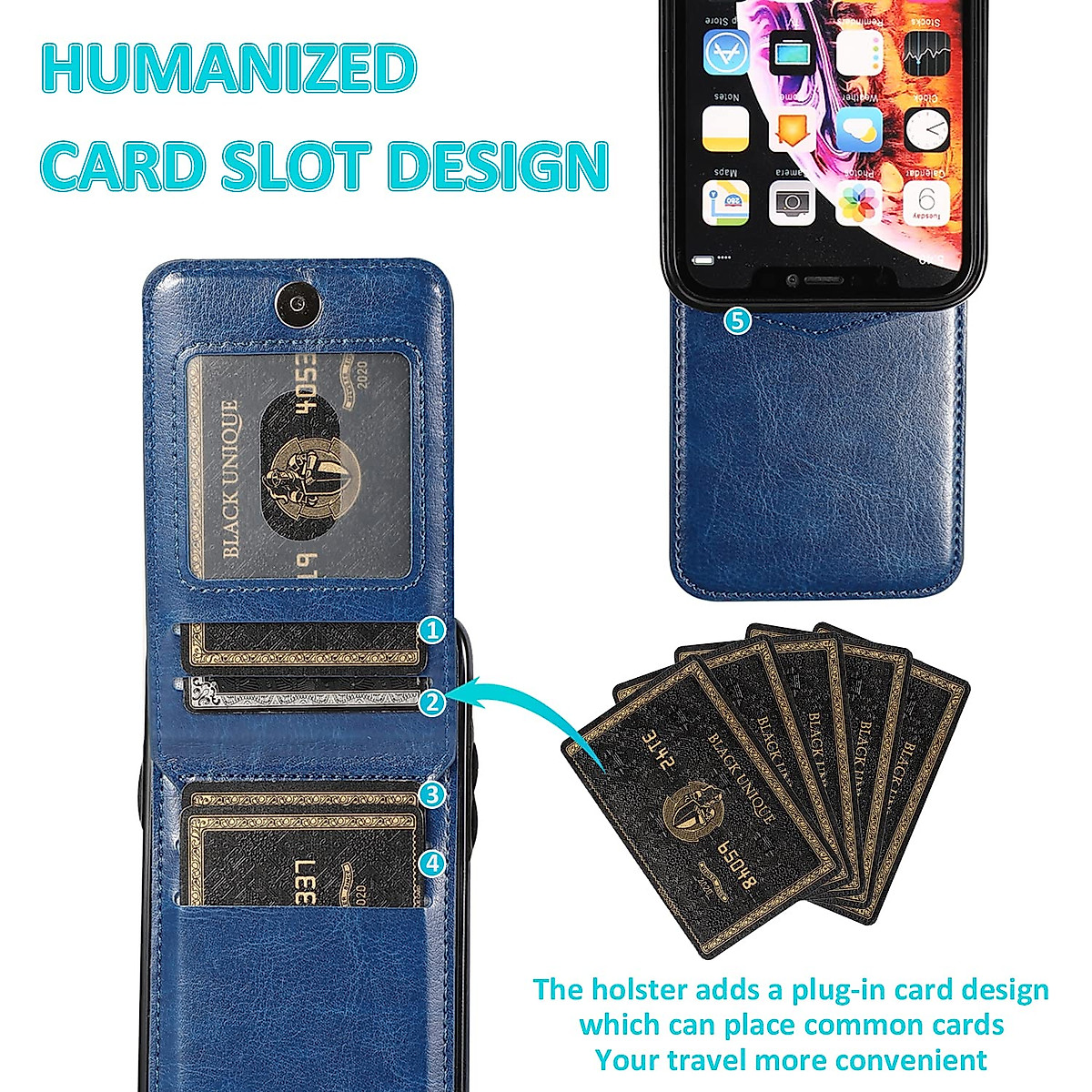 Seabaras iPhone 14 Wallet Case with Credit Card Holder for Women Men PU Leather Wallet Case for iPhone 14 Case 6.1 inch (Blue)