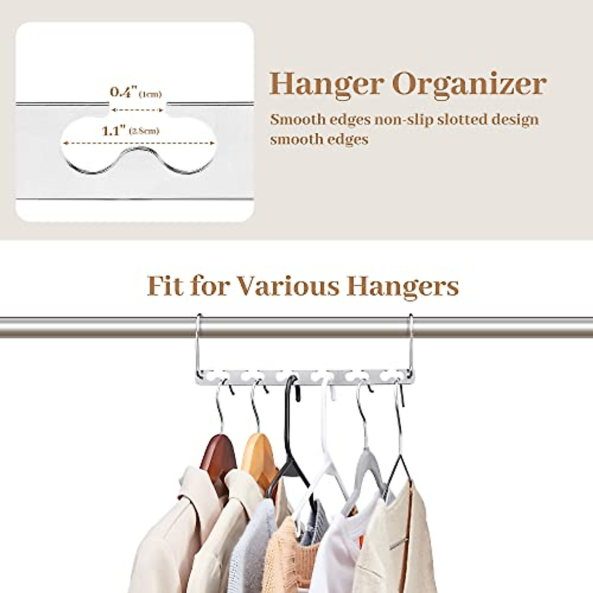 DECOZY Magic Clothes Hangers Smart Closet Saver Pack of 6 – Heavy-Duty Chrome Steel, Space Saving Wonder Hanger Wardrobe Organizer System for Wrinkle-Free Organization