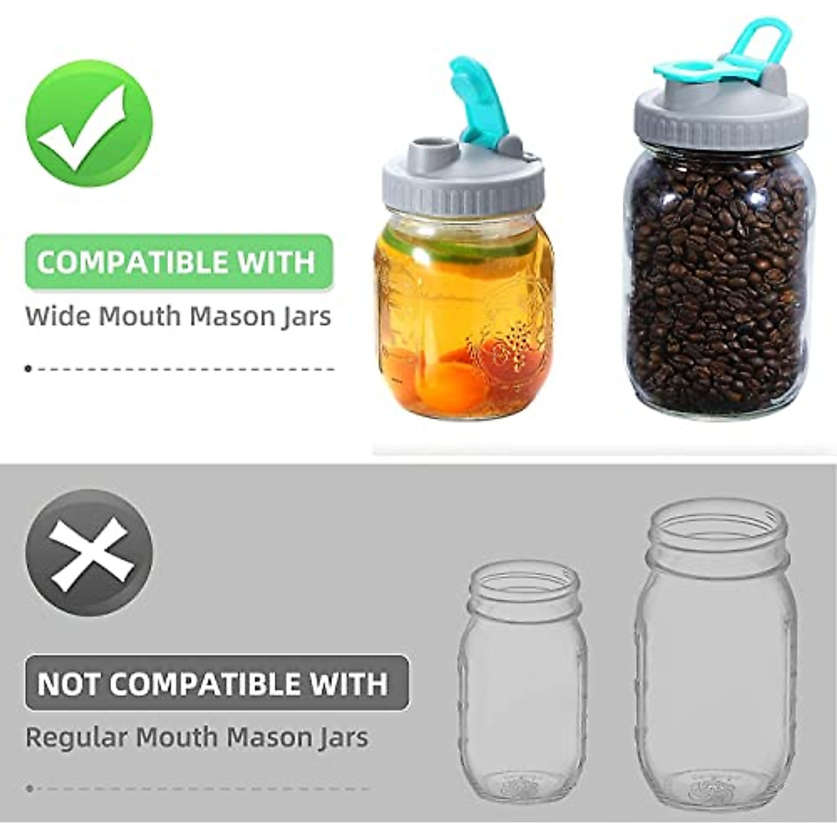 6 Pack Wide Mouth Flip Cap Mason Jar Lids for Ball Mason Jars, with Airtight Seal & Leak-proof, Easy Pouring Spout (Jars not Included) (3blue+3green)