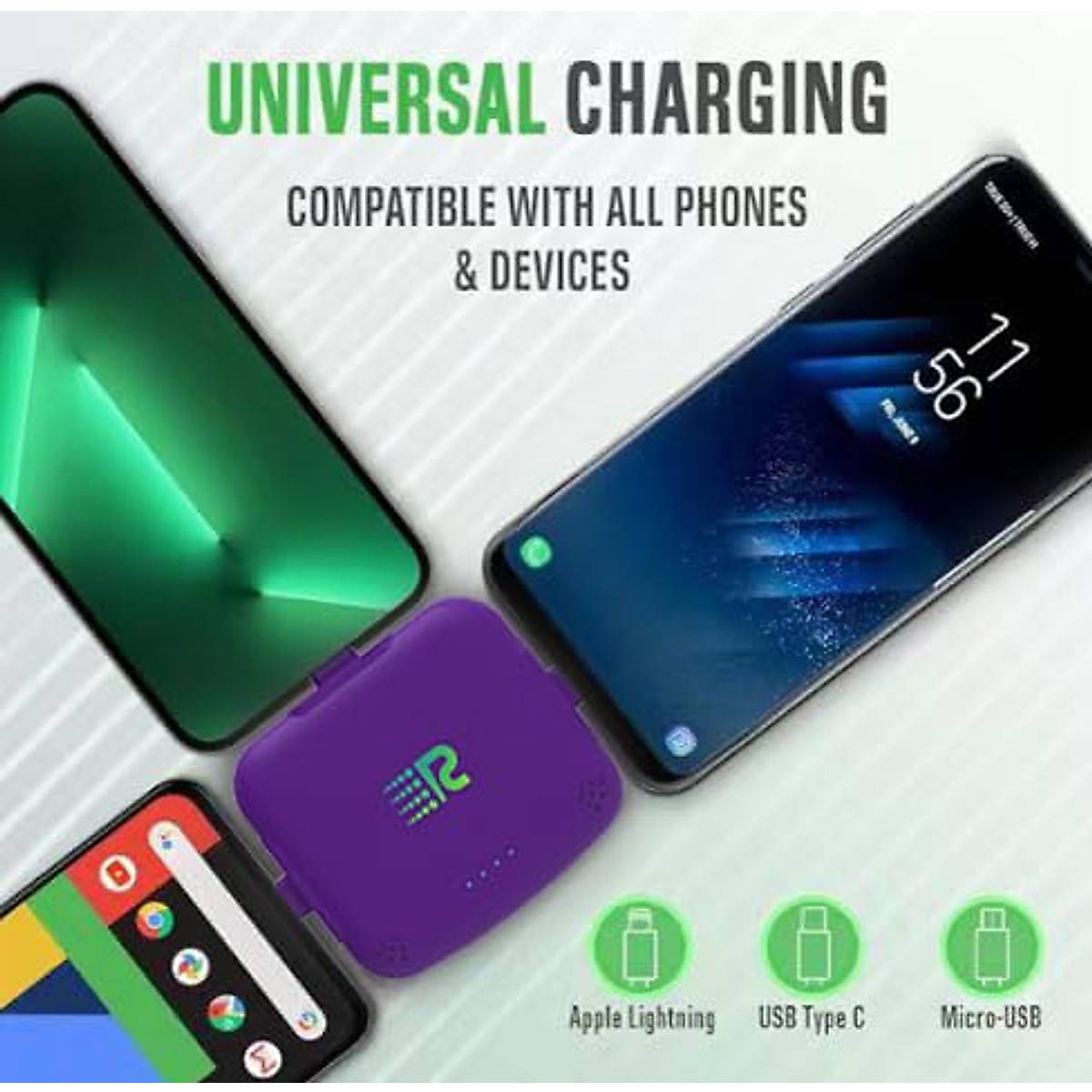 Rush Charge Comet Portable Power Bank – 3200mah, 2.1A High-Speed Power Bank Fast Charging - Apple Lightning, Type C, Micro-USB Battery Bank Charges 3 Devices at a Time – Pre-Charged Portable Charge